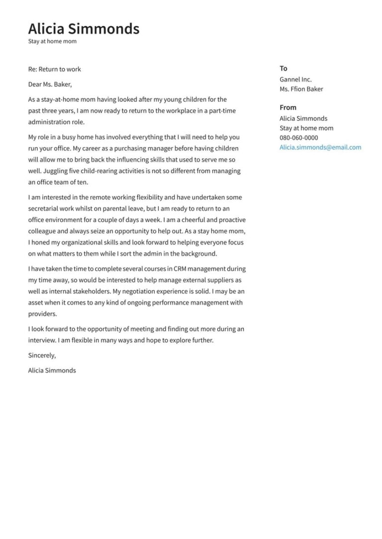 Boost Your Job Search With Stay At Home Mom Cover Letter Examples!