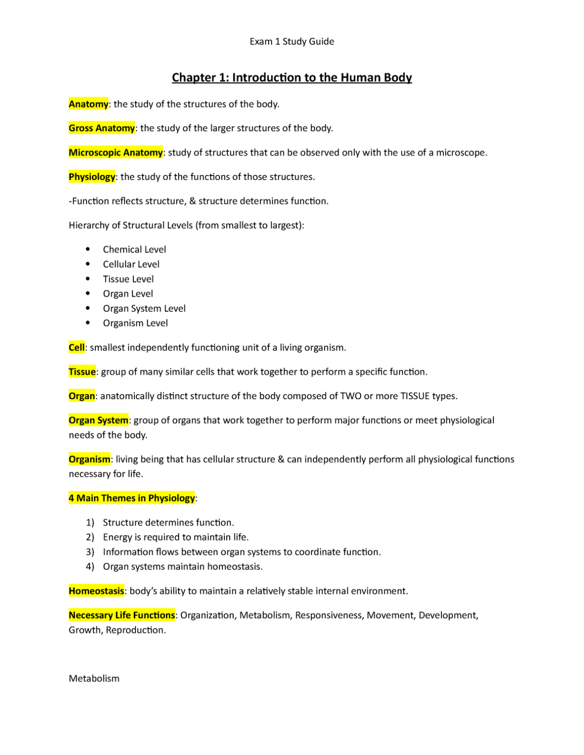 Master CHAPTER 1 Secrets - Anatomy & Physiology Answer Key
