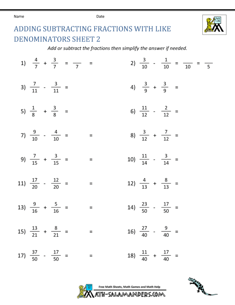Master Fraction Operations: ADD & SUBTRACT Like-Denominator Fractions