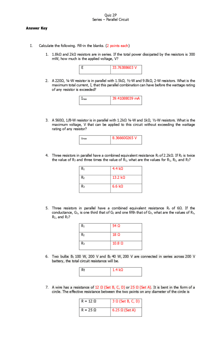 Mastering Circuits: Comprehensive Worksheet (PDF) - SERIES & PARALLEL ...