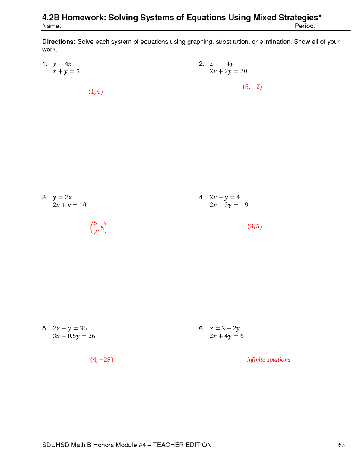 Solving Systems Substitution s Answer Key Reveals Linear Equations 